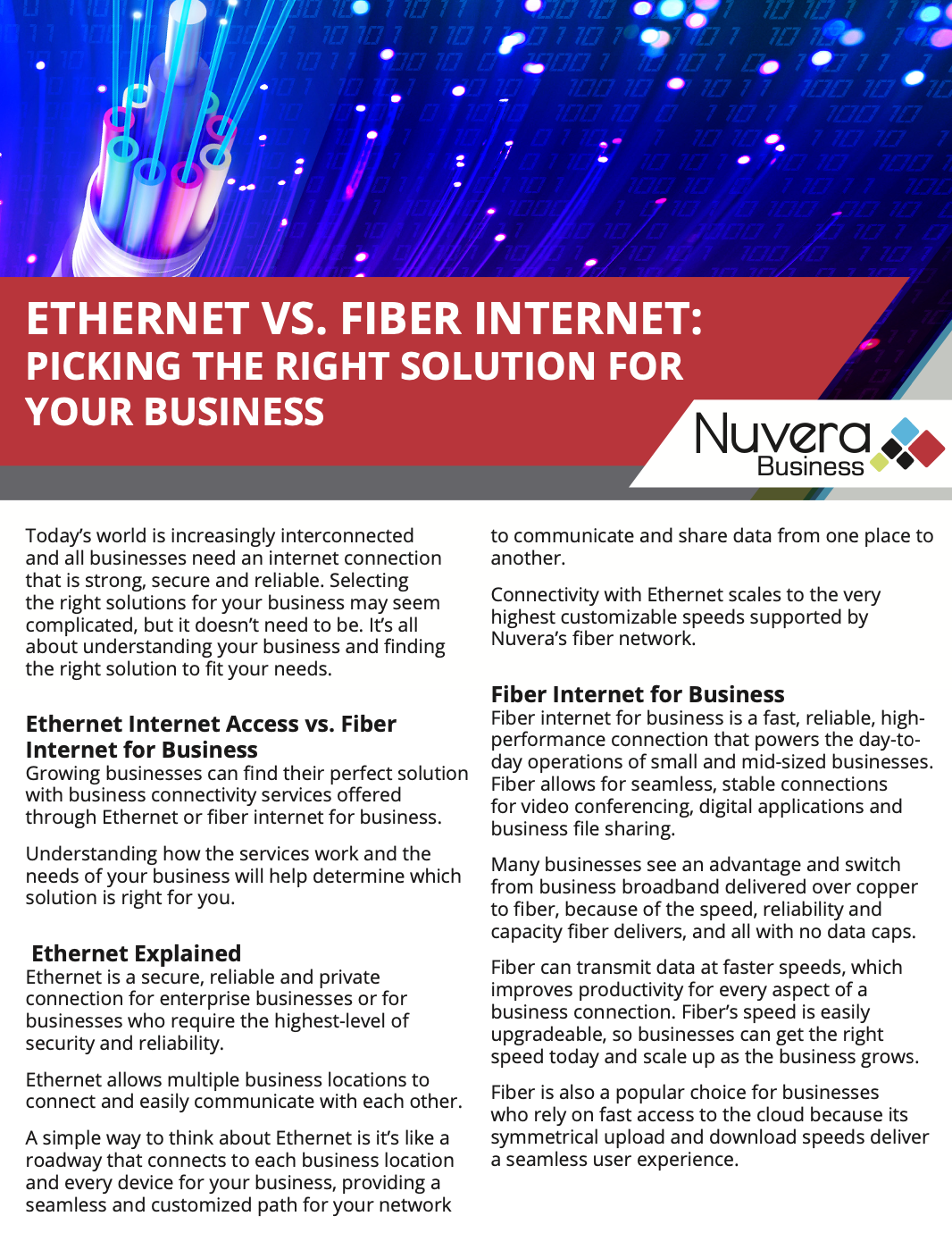 Ethernet vs. Fiber Internet: Picking the Right Solution for Your Business - Nuvera Business